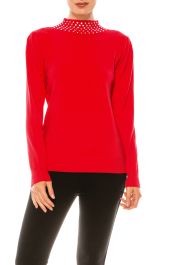 Aaeda Princess Shoulder Long Sleeve Mock Neck Sweater