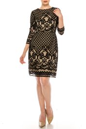 Gabby Style 3/4 Sleeve Cotton Black Lace Dress