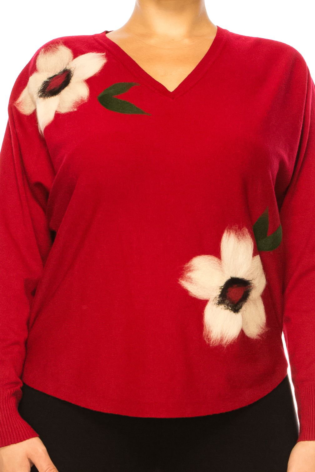 Aaeda Long Sleeve V-Neck Floral Pullover Sweater