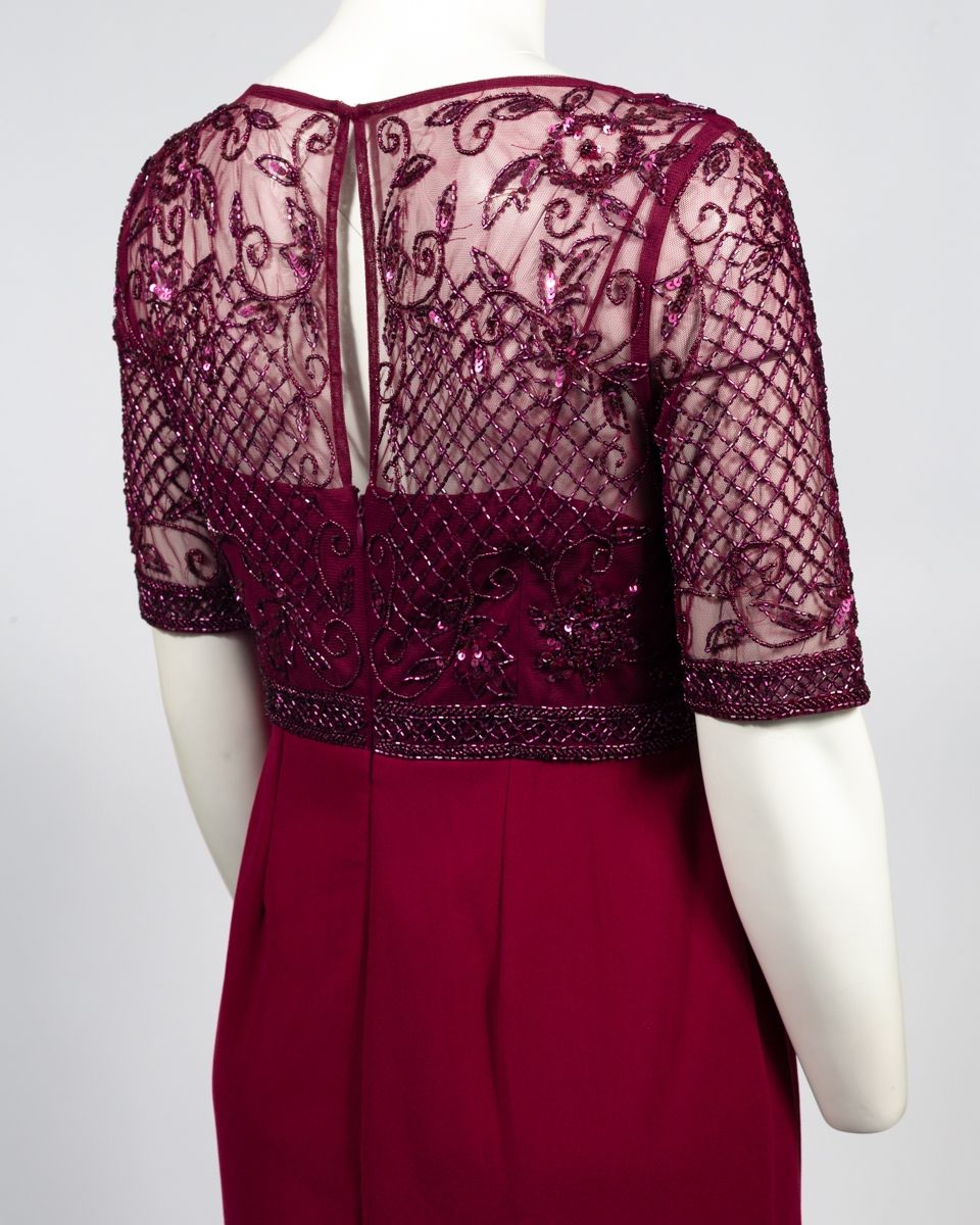 Adrianna Papell Crepe Mesh Beaded Evening Gown (Petite)