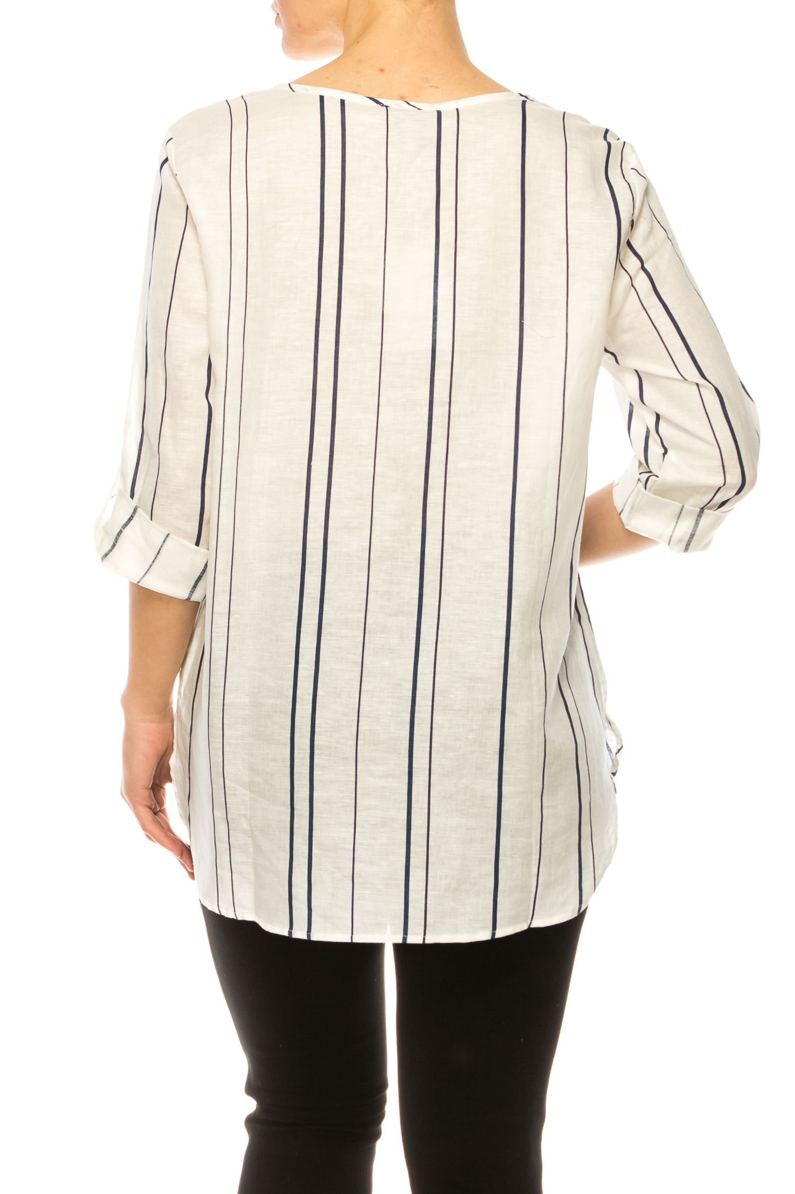 Hester & Orchard Thin Striped Split Neck Top