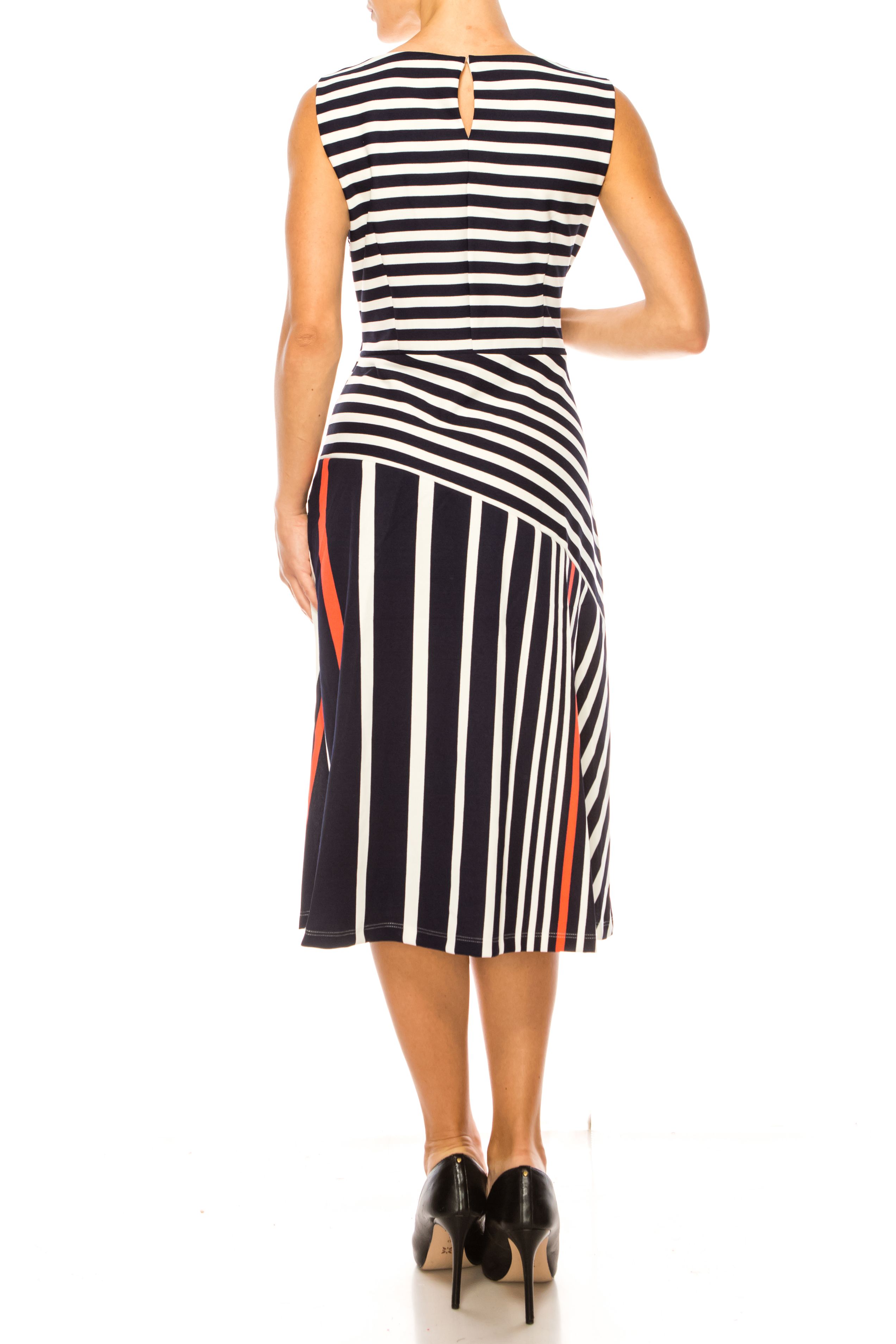 ILE Clothing Sleeveless Striped A-Line Dress