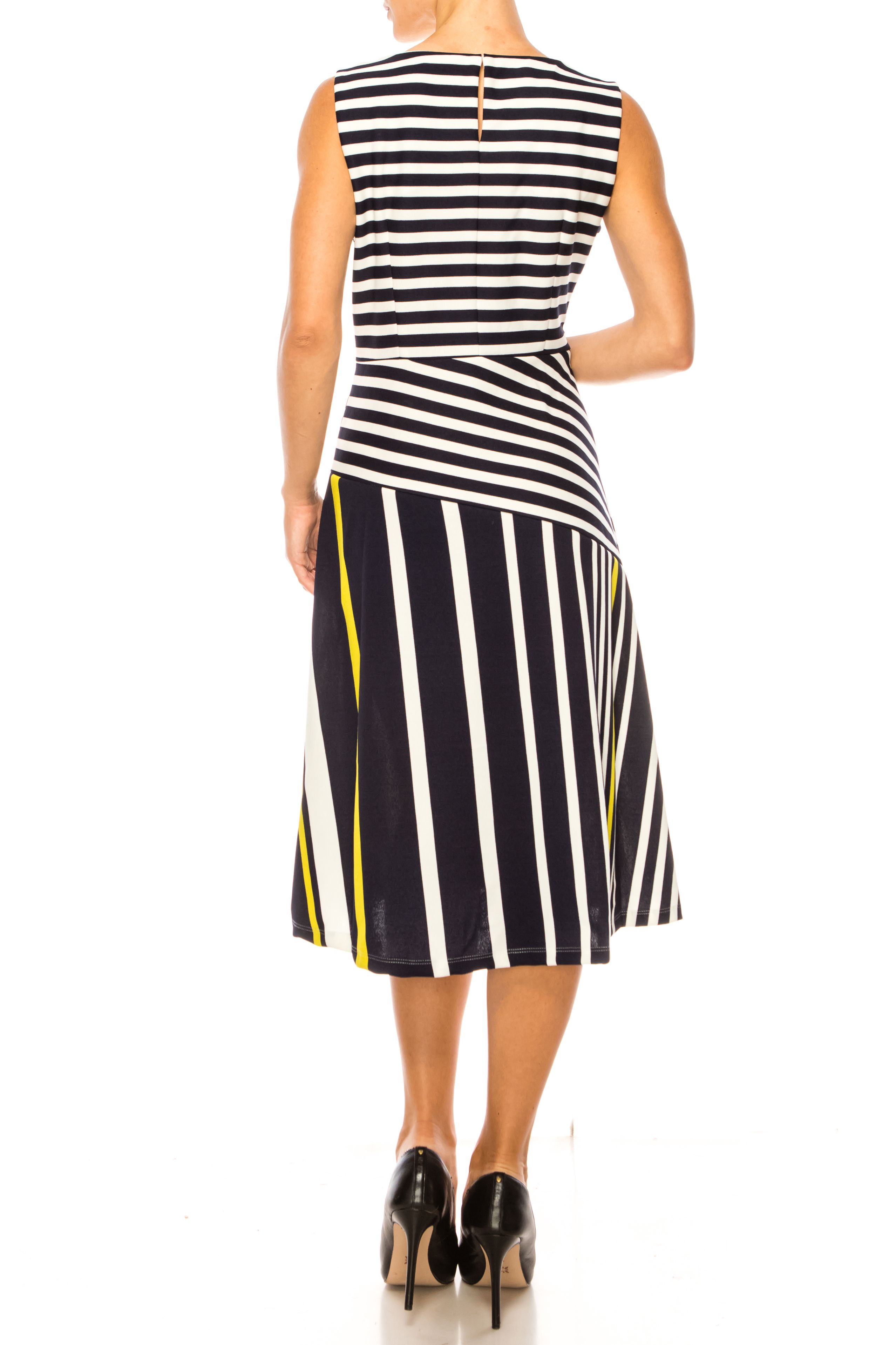 ILE Clothing Sleeveless Striped A-Line Dress