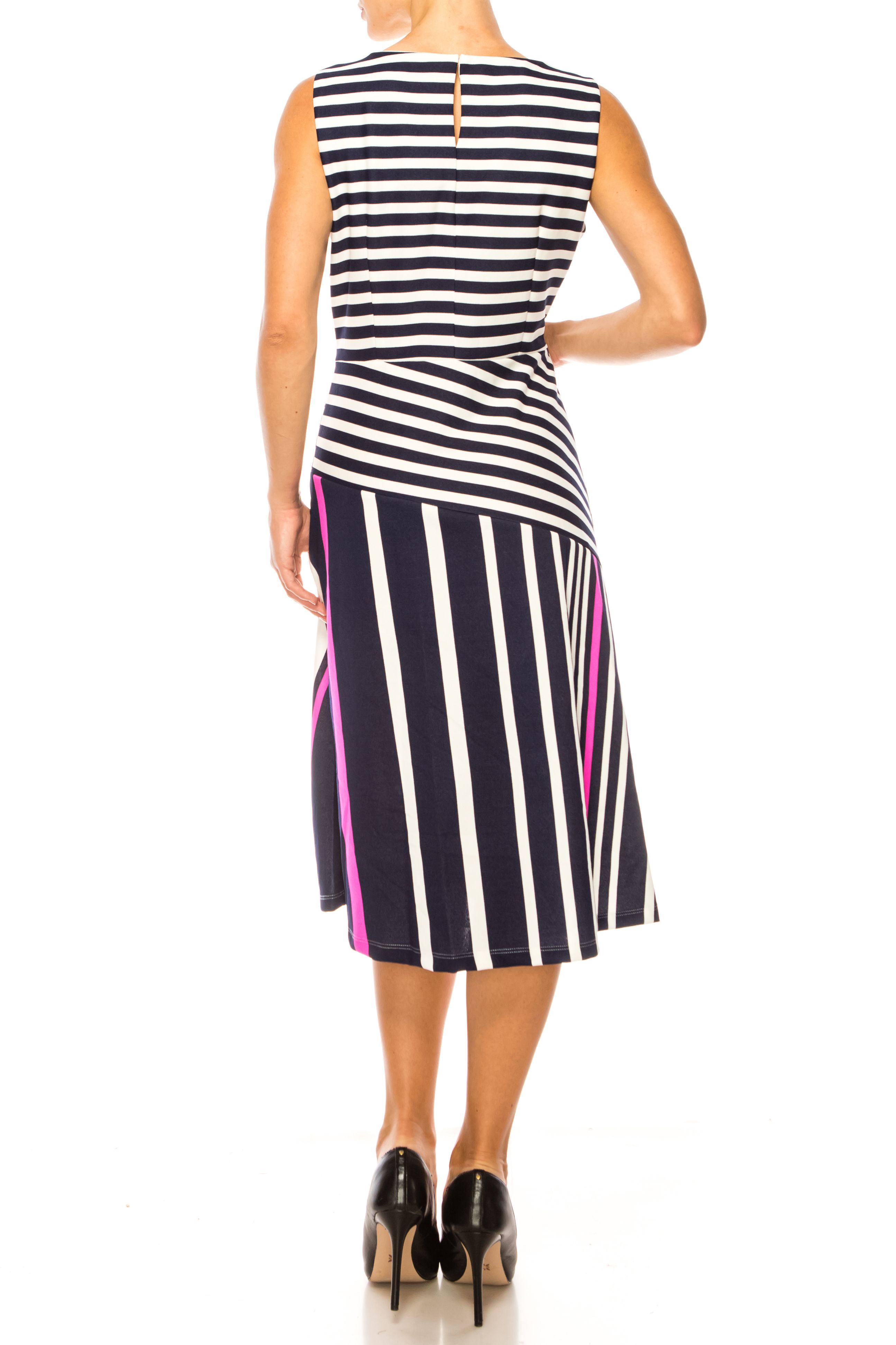 ILE Clothing Sleeveless Striped A-Line Dress