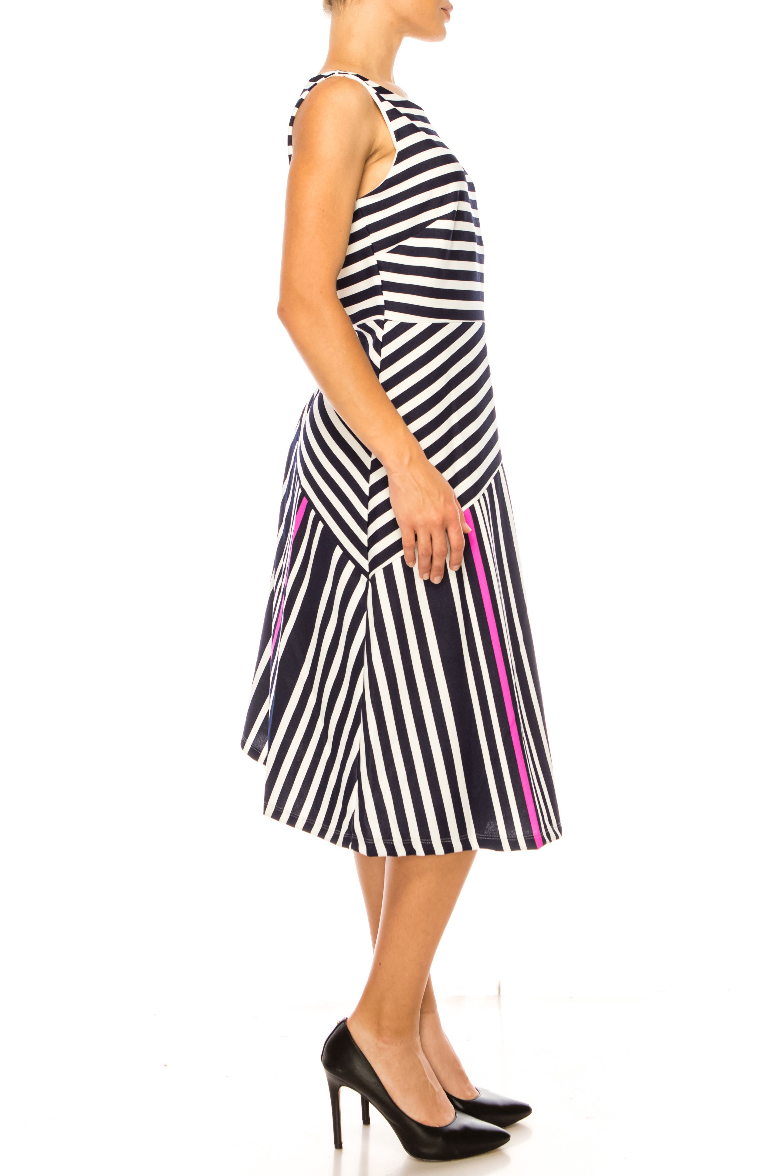 ILE Clothing Sleeveless Striped A-Line Dress
