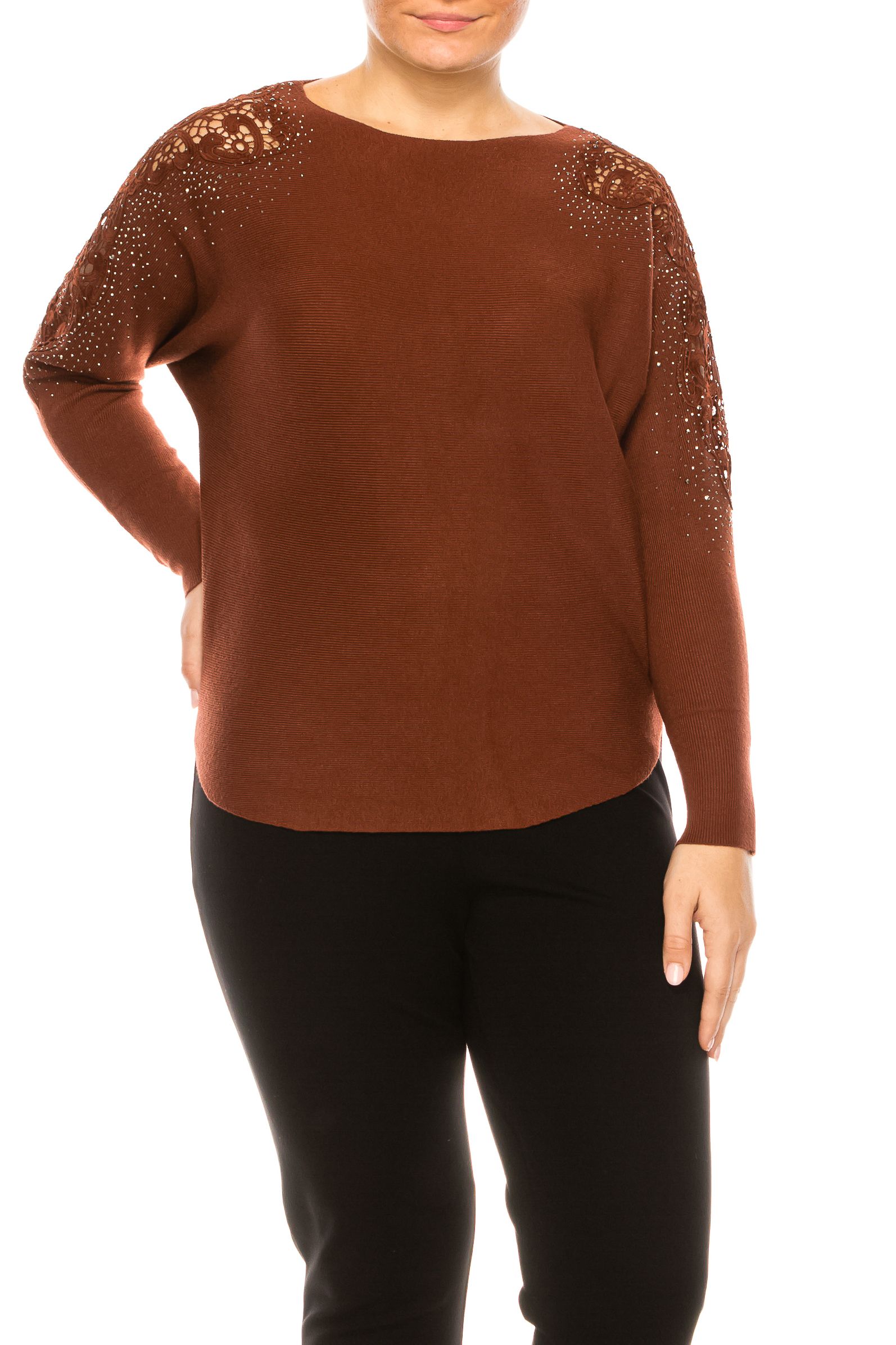 LIV Embroidery Dolman Long Sleeve Sweater Top