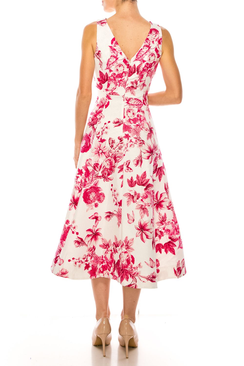 Maison Tara Ivory Primrose Floral Sleeveless A-Line Midi Dress