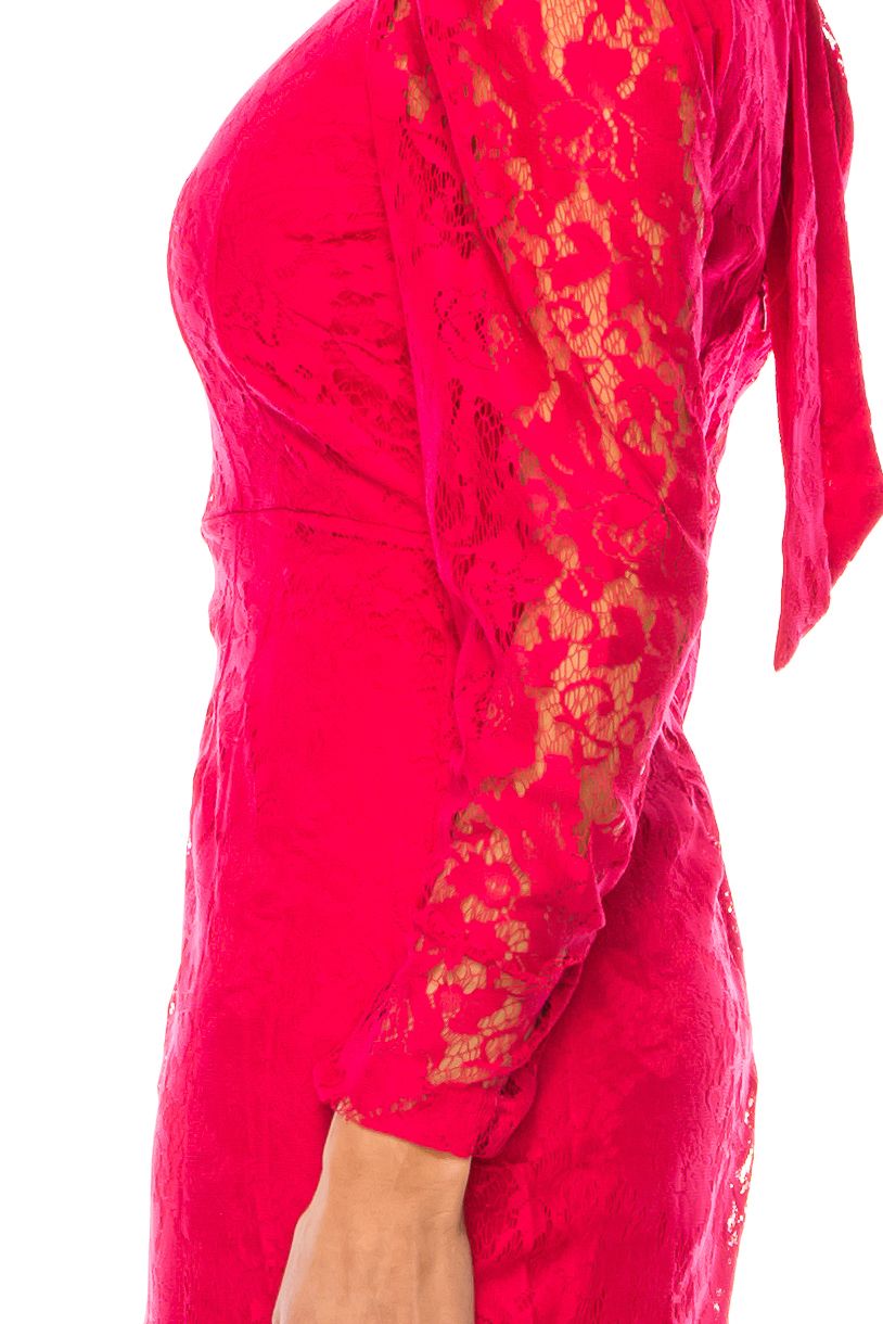 Maison Tara Lace Mock Neck Midi Sheath Dress