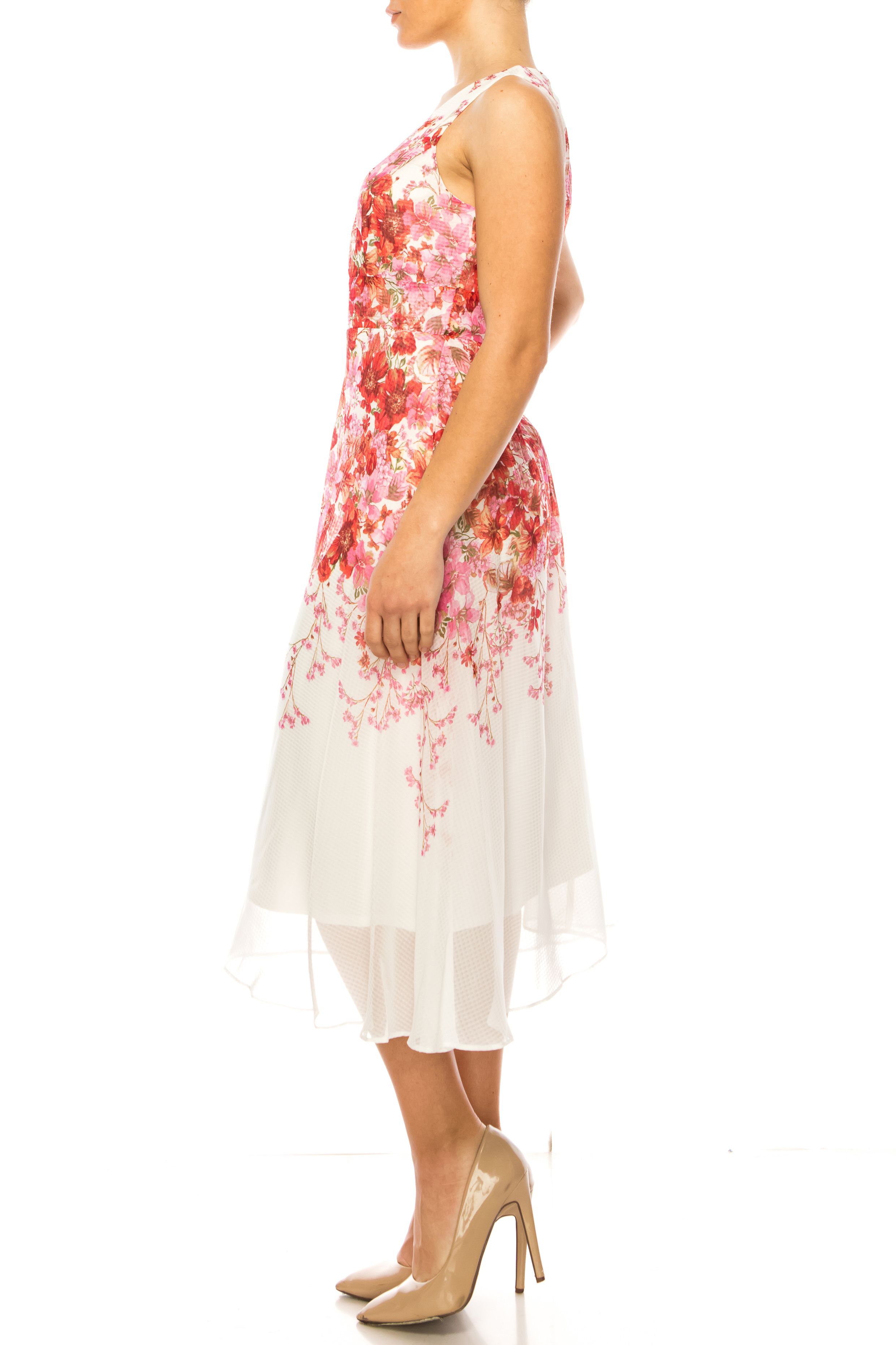 Maison Tara Sleeveless Floral Print Midi Dress