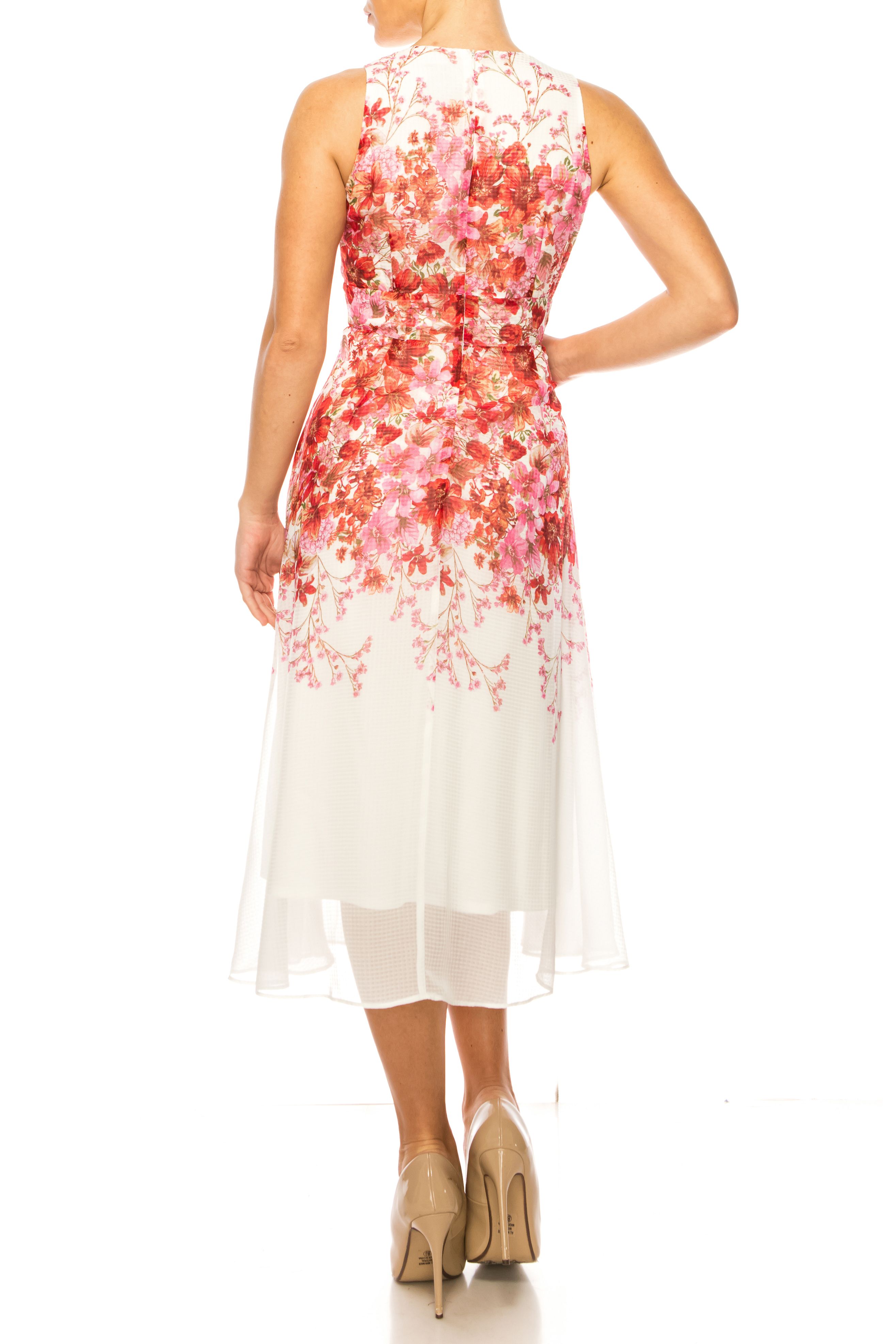 Maison Tara Sleeveless Floral Print Midi Dress