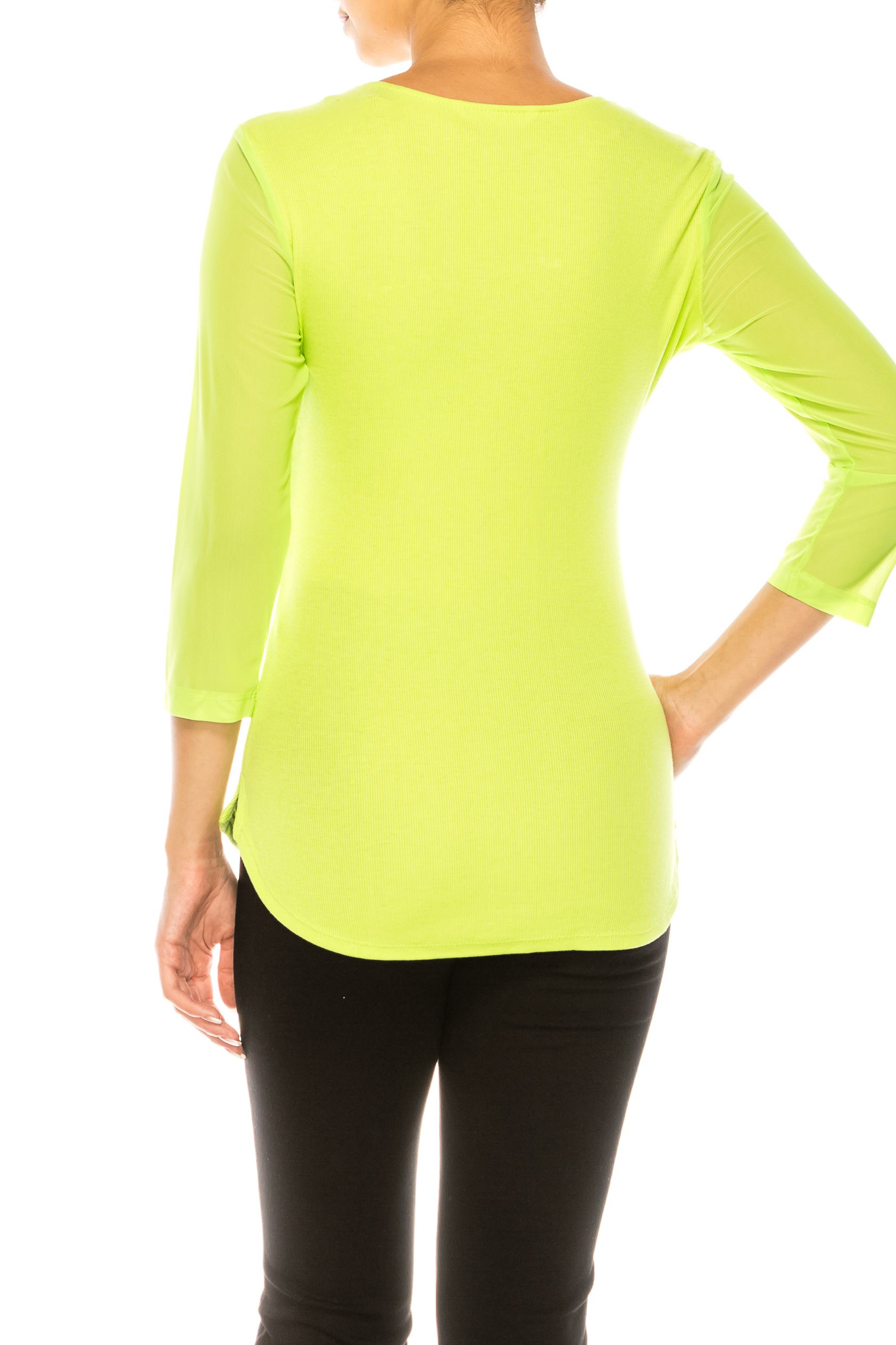 Nygard Vivid Lime Rib 3/4 Sleeve Top