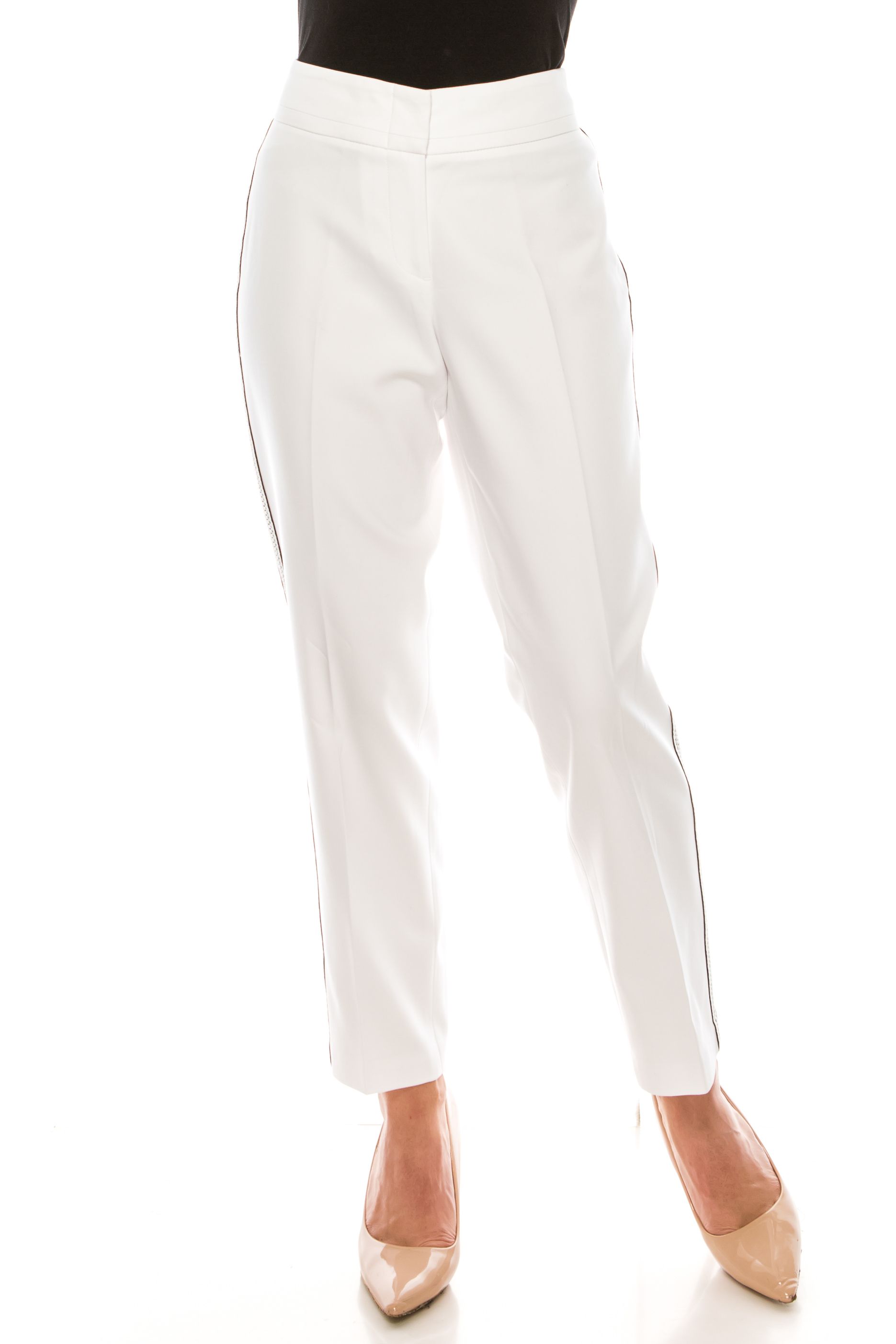 Nygard Black White Embroidery Trim Slim Leg Ankle Slacks
