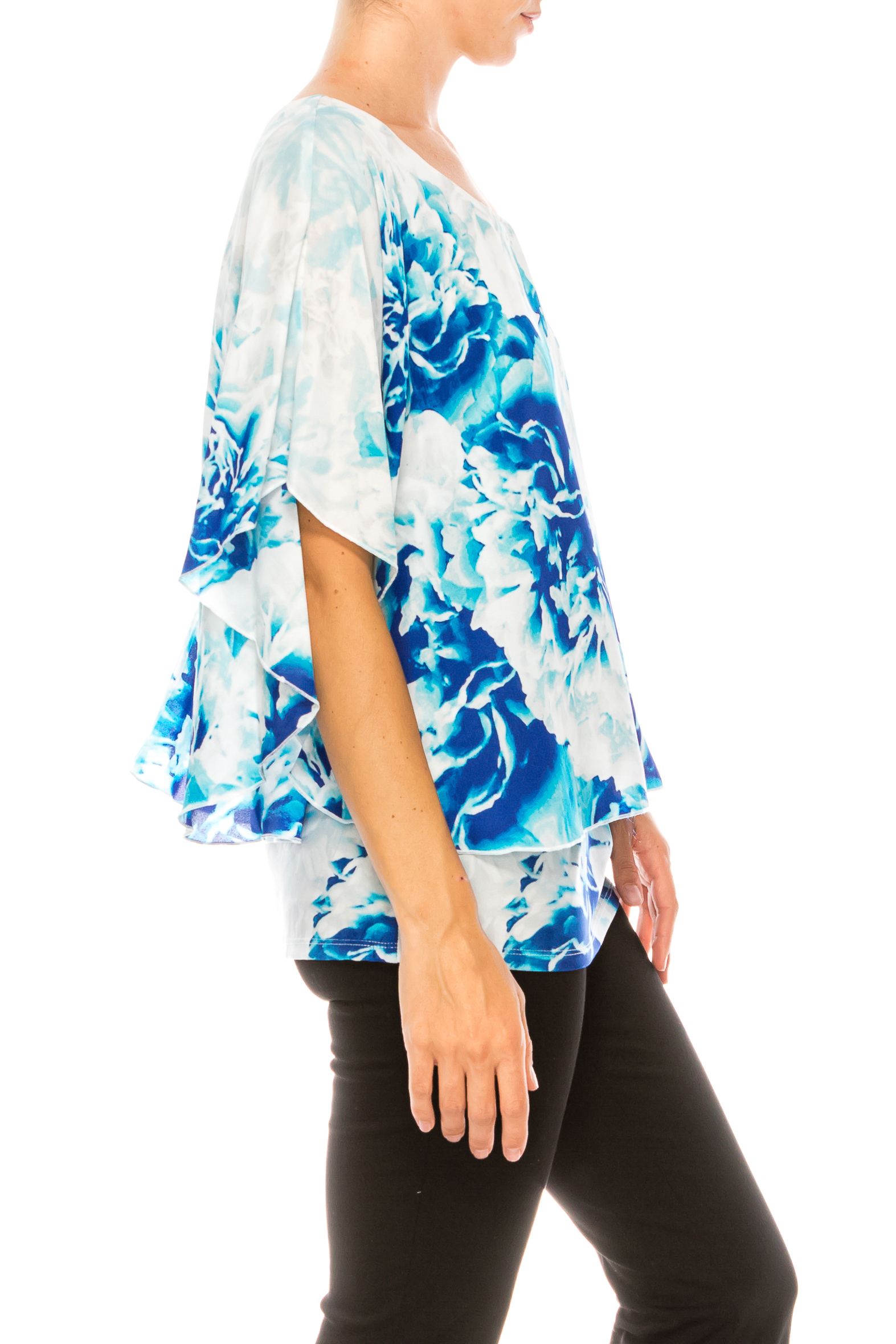 Nygard Blue White Floral Capelet Top