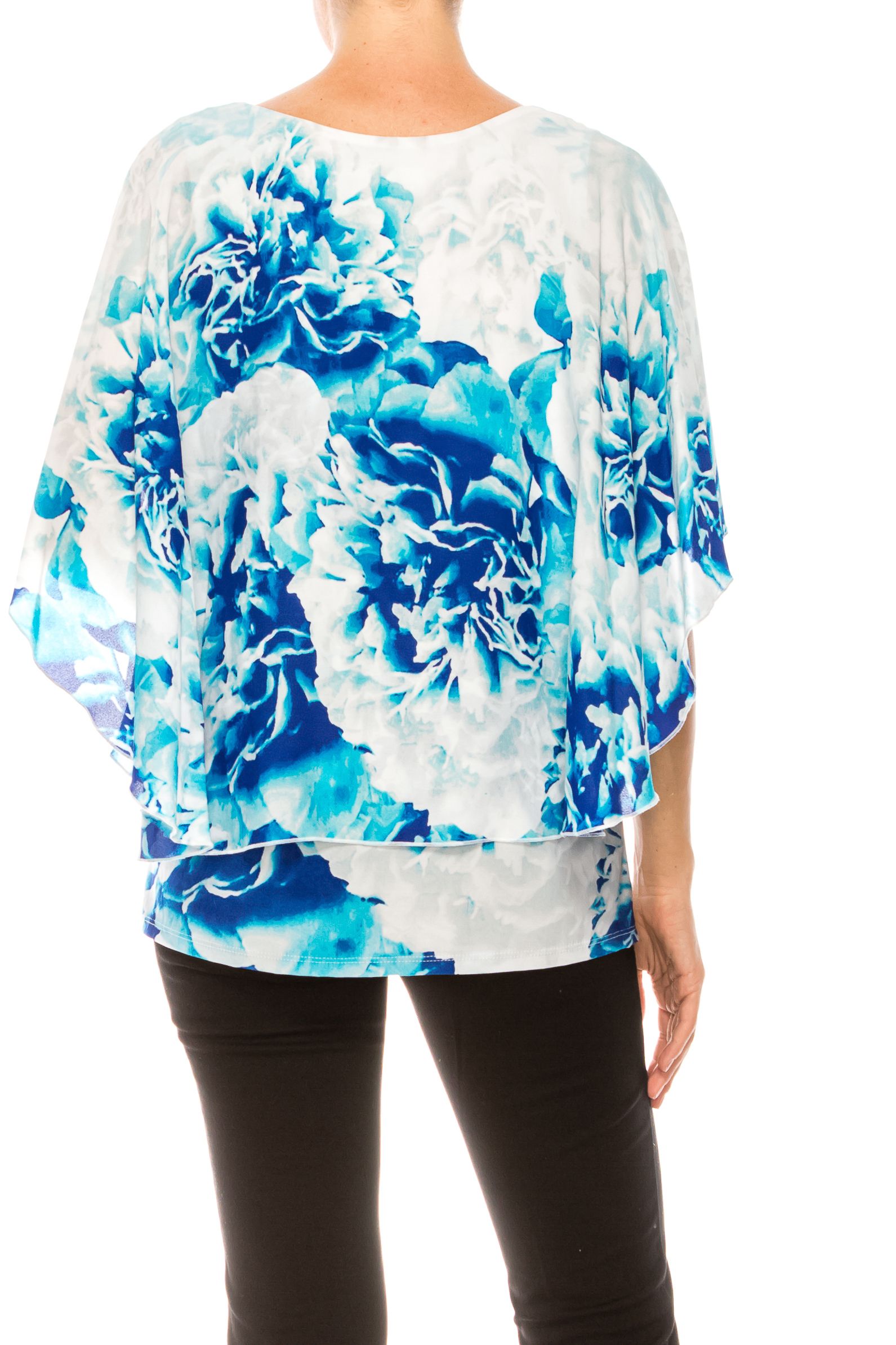Nygard Blue White Floral Capelet Top