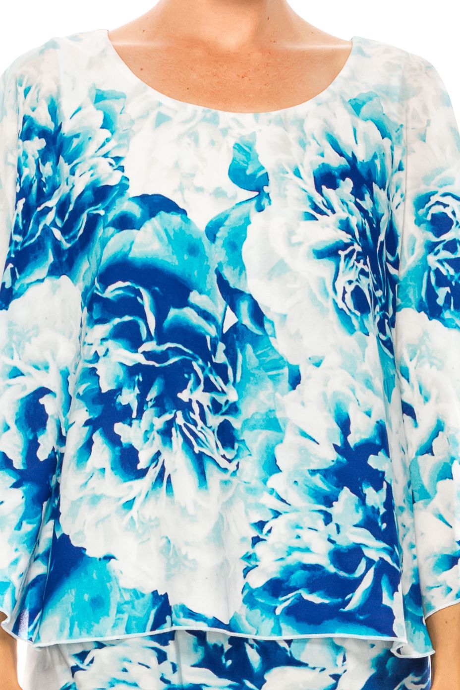 Nygard Blue White Floral Capelet Top