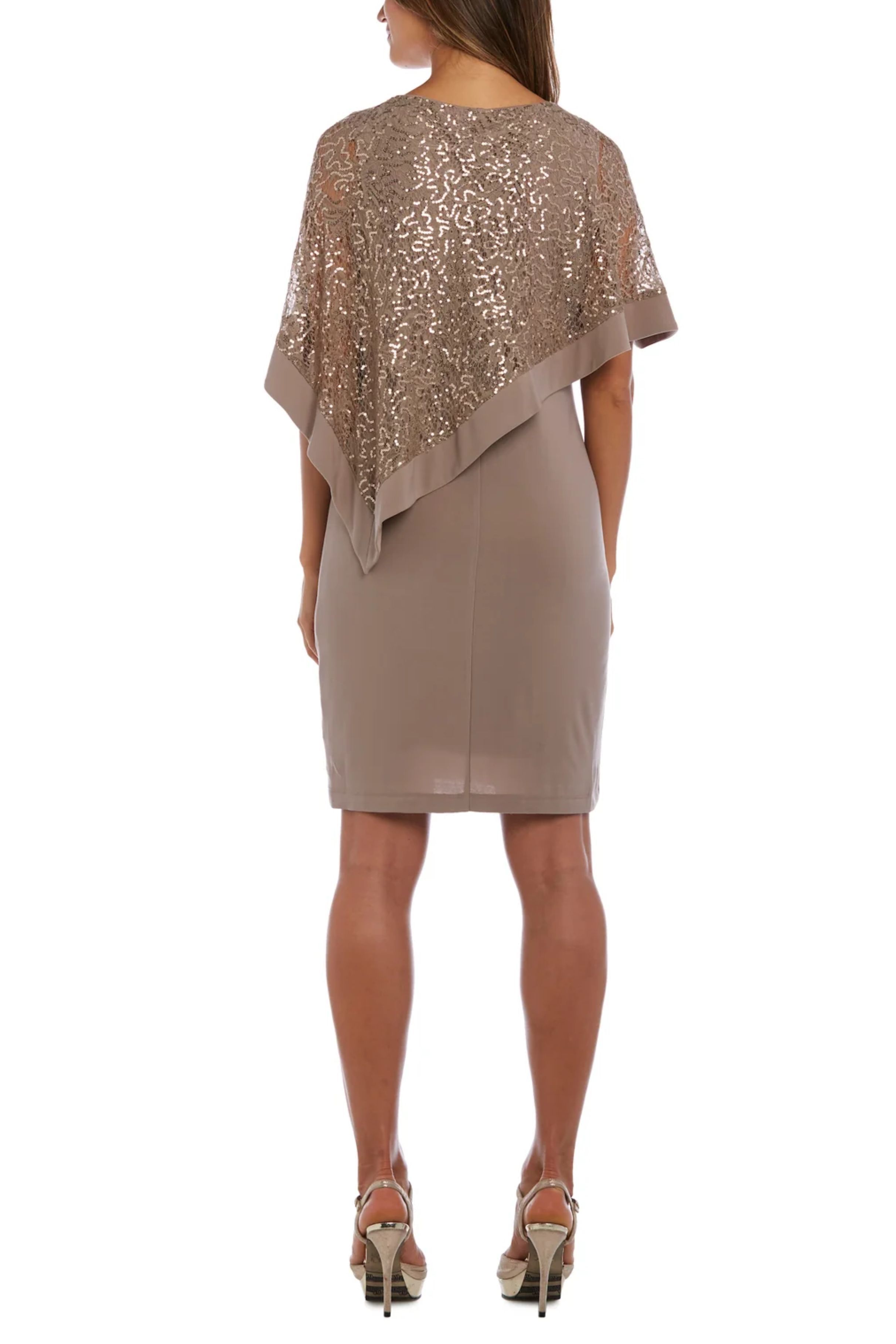 RM Richards Asymmetrical Capelet Short Evening Dress