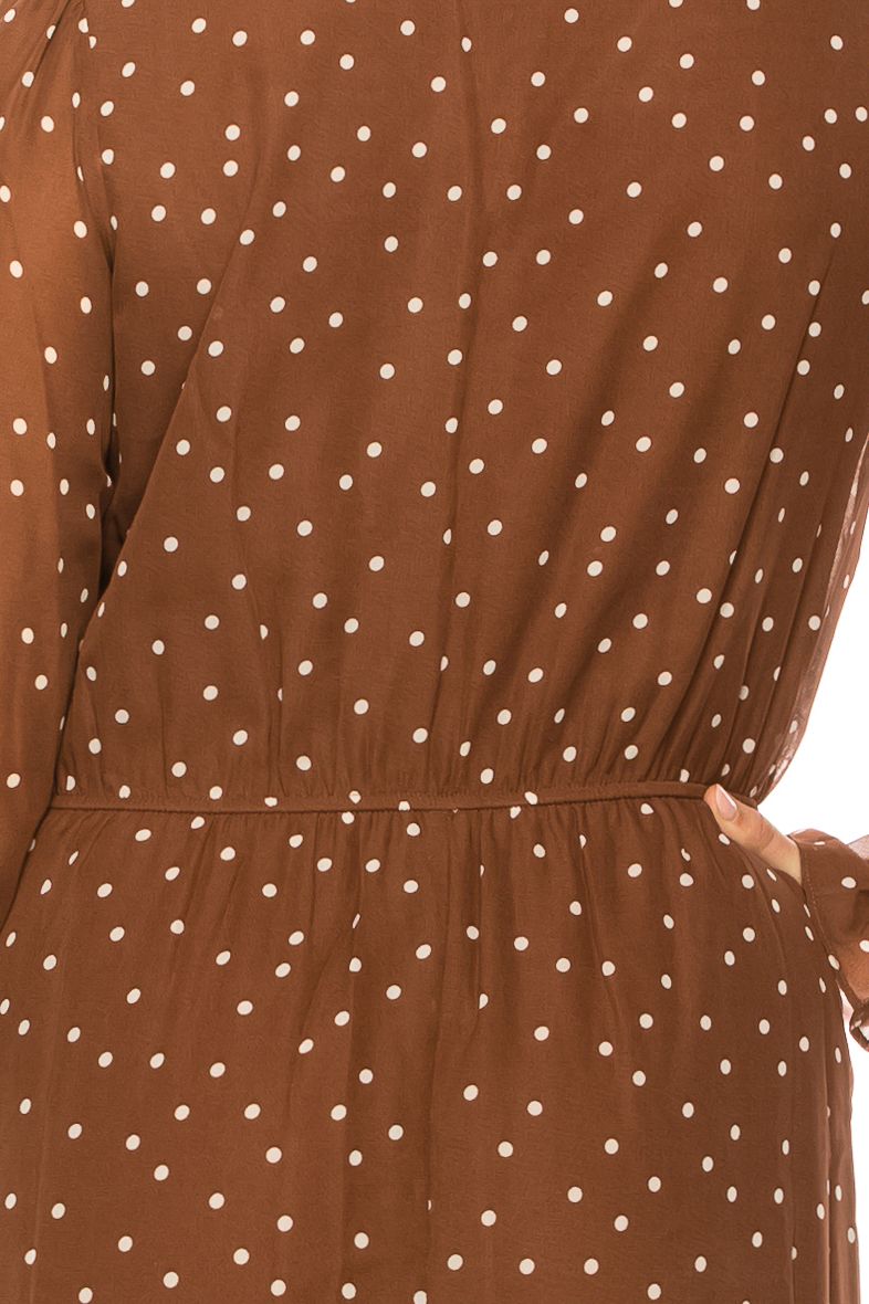 Sandra Darren Brown Ivory Polkadot Ruffle Maxi Dress