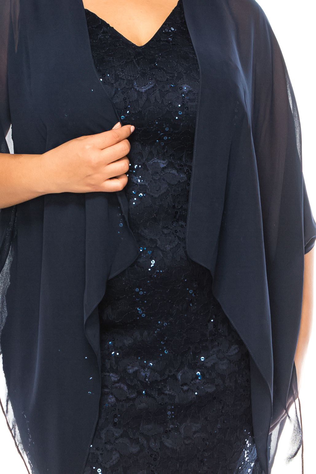 SLNY Sequin Lace Short 2 Piece Evening Jacket Dress (PLUS SIZE)