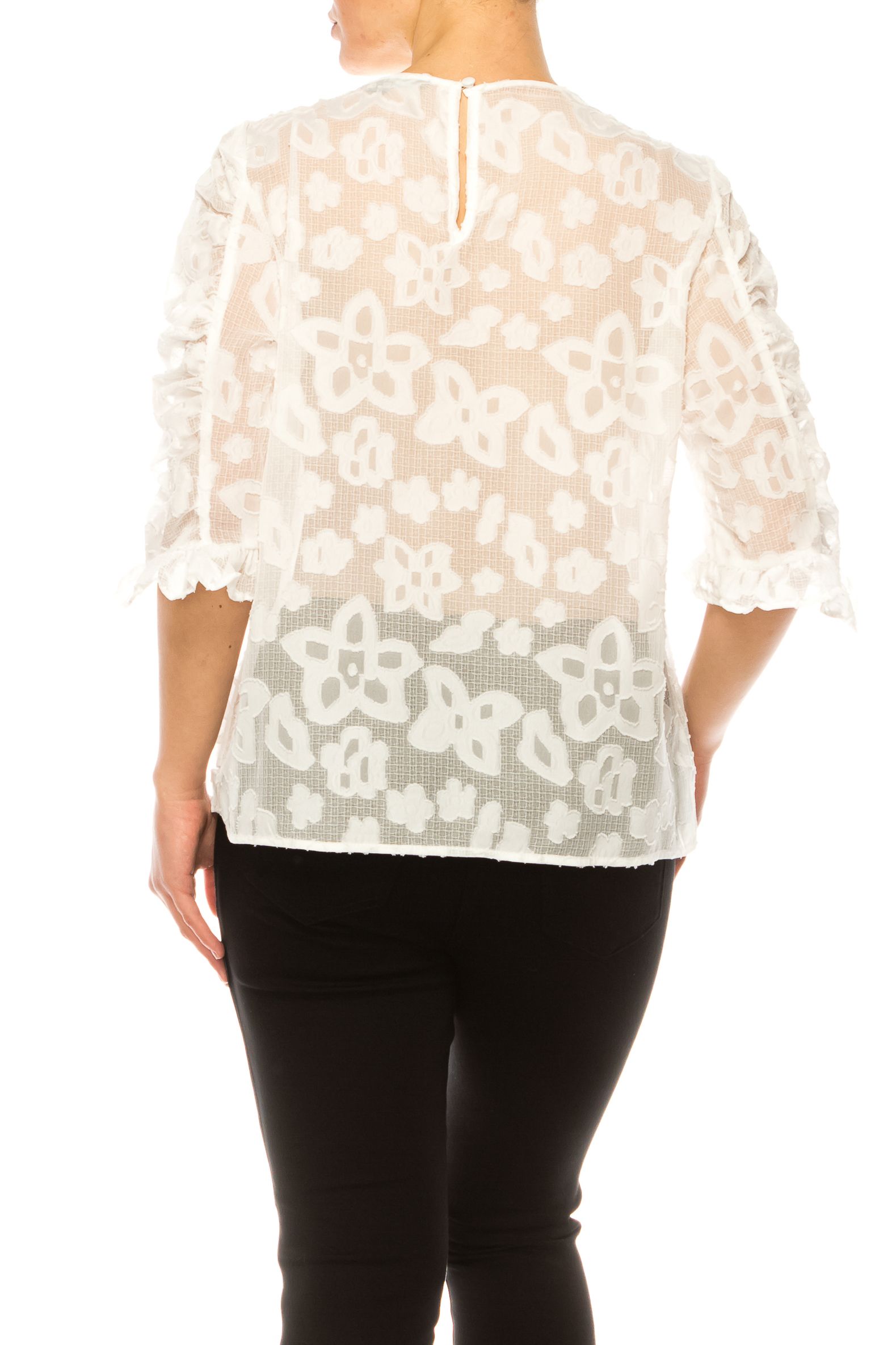 Zac & Rachel Floral Overlay Ruched Sleeve Top
