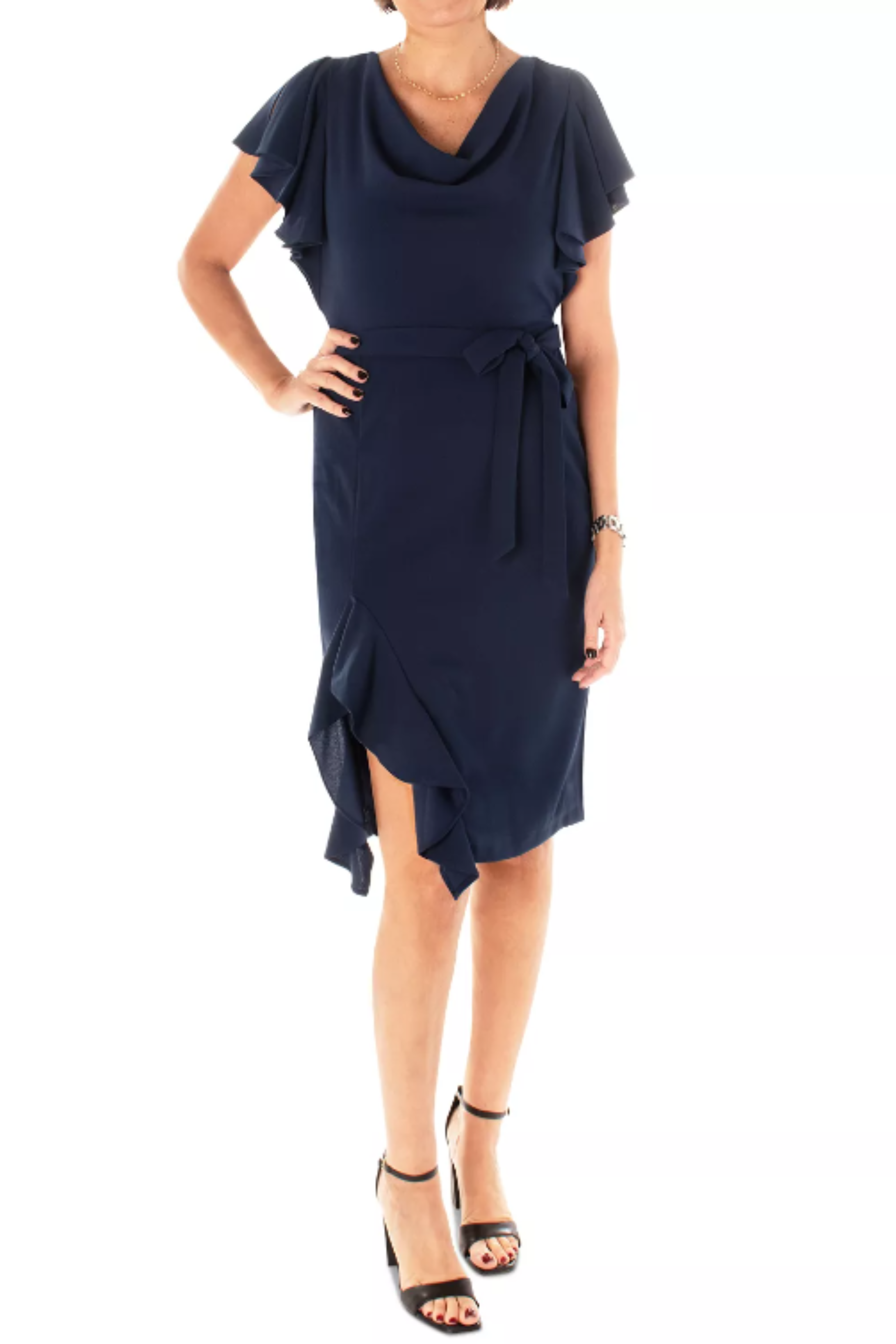 Maison Tara Belted Short Sleeve Knee Length Dress