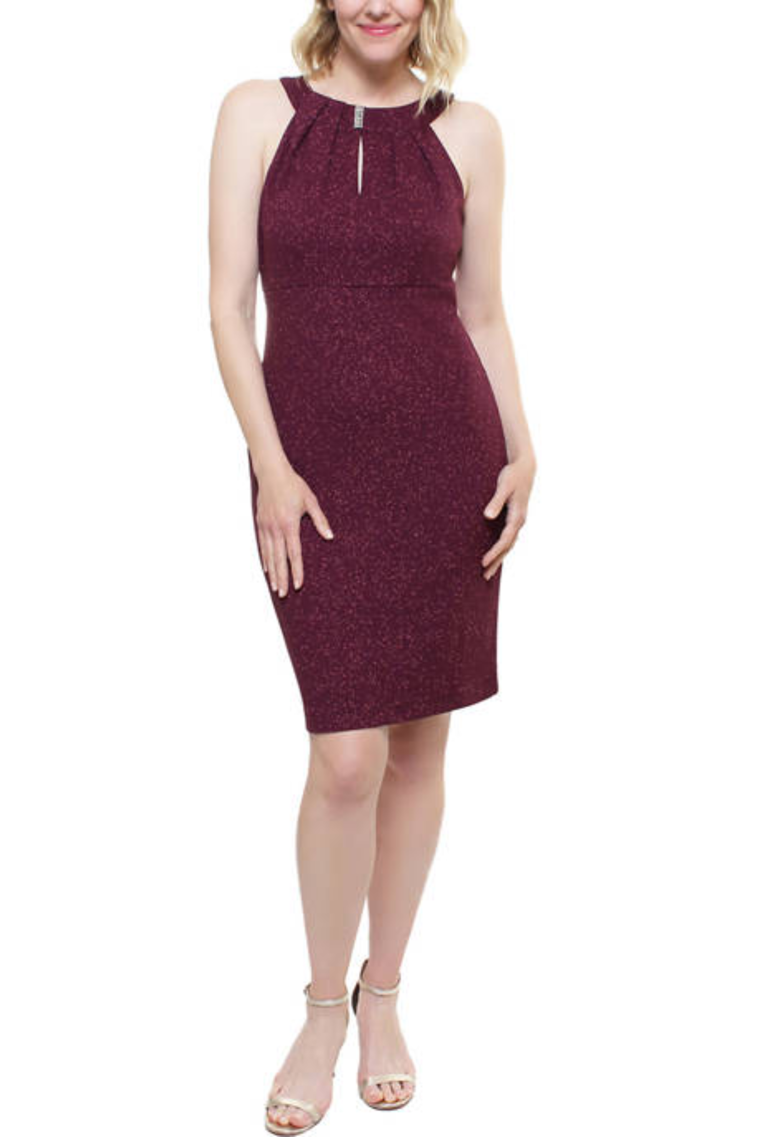 SLNY Halter Neck Glitter Short Sheath Evening Dress