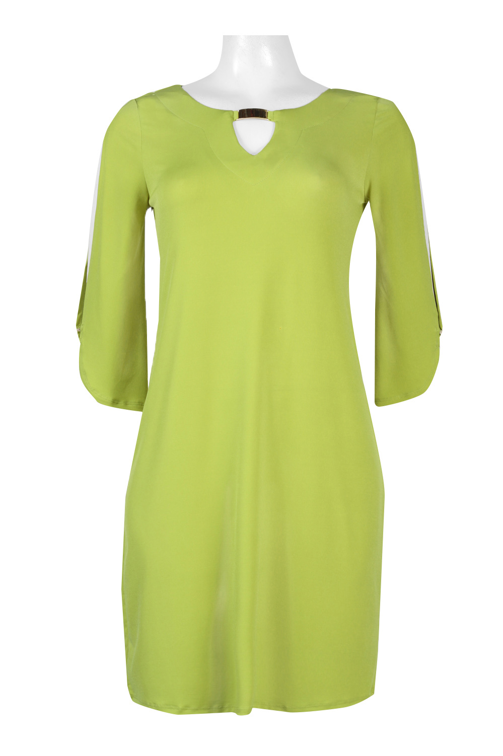 Spense Crew Neck Keyhole Front 3/4 Sleeve Cutout Solid Jersey Dress